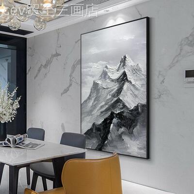 网红手绘油壁画奢轻玄关墙面装画油刀画靠山挂画书房办公厚室饰画