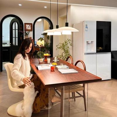 实木餐桌黑胡桃木大板泡茶家用桌客厅化中原木古去风办FWP公桌整