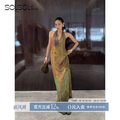 AUTI SEMINARIO 设计师 25春夏挂脖洗绉桑蚕丝连衣裙SOLSOL