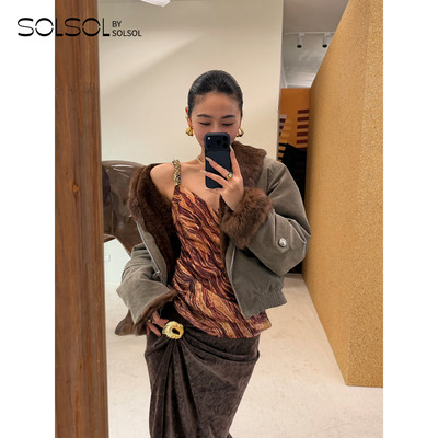 JACQUESWEI灰绿磨毛领短款夹克