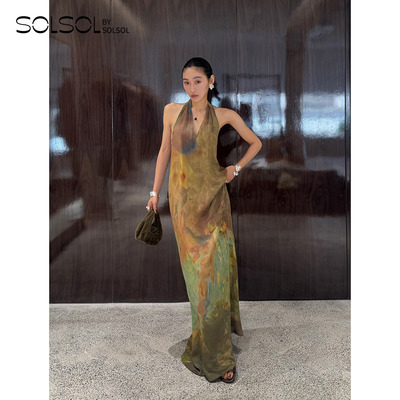 AUTI SEMINARIO 设计师 25春夏挂脖洗绉桑蚕丝连衣裙SOLSOL