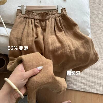 小文姐 W0484-早秋复古苎麻阔腿裤九分裤子宽松百搭显瘦休闲裤