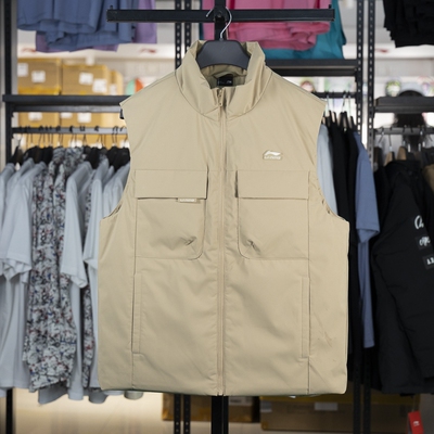 李宁正品运动生活系列男子保暖防泼水立领运动羽绒马甲AMRU033-4