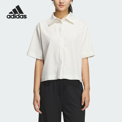 Adidas/阿迪达斯正品2025夏季款女士翻领简约宽松衬衫JN0700