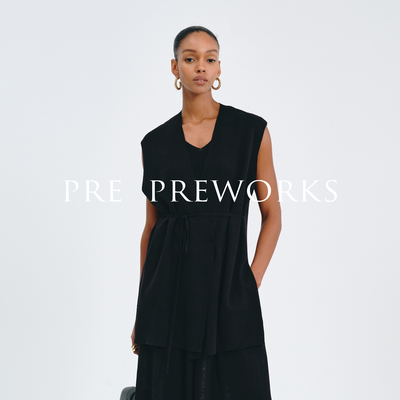 PRE PREWORKS棉麻混纺慵懒系带长款V领马甲通勤宽松无袖上衣