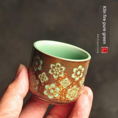 青瓷手工主人杯单杯龙泉弟窑宝相纹窗花功夫茶具陶瓷品茗杯扳指杯