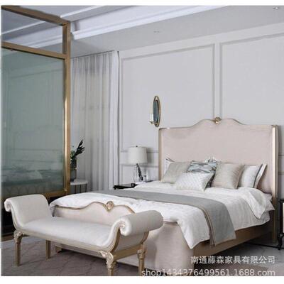 美式轻花奢床简欧实木双人床高床端奢华大床ts-59465主雕卧法式复