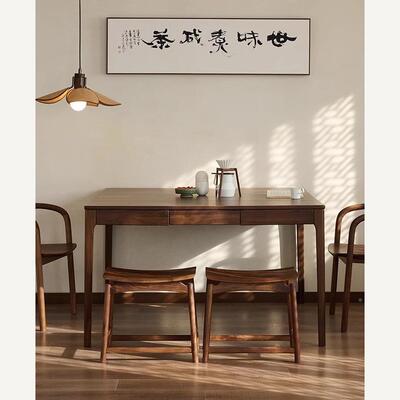 SMFZ-078北美胡桃木方桌棋牌桌中新桌式实木樱桃木餐家用正方黑形