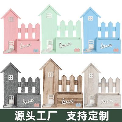 风格潮流木质工艺品小木屋插花摆件新中式卧室客厅桌面手工摆件