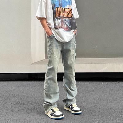 BLAEXIT美式直筒破洞牛仔裤男夏季高街复古蓝痞帅cleanfit裤子潮