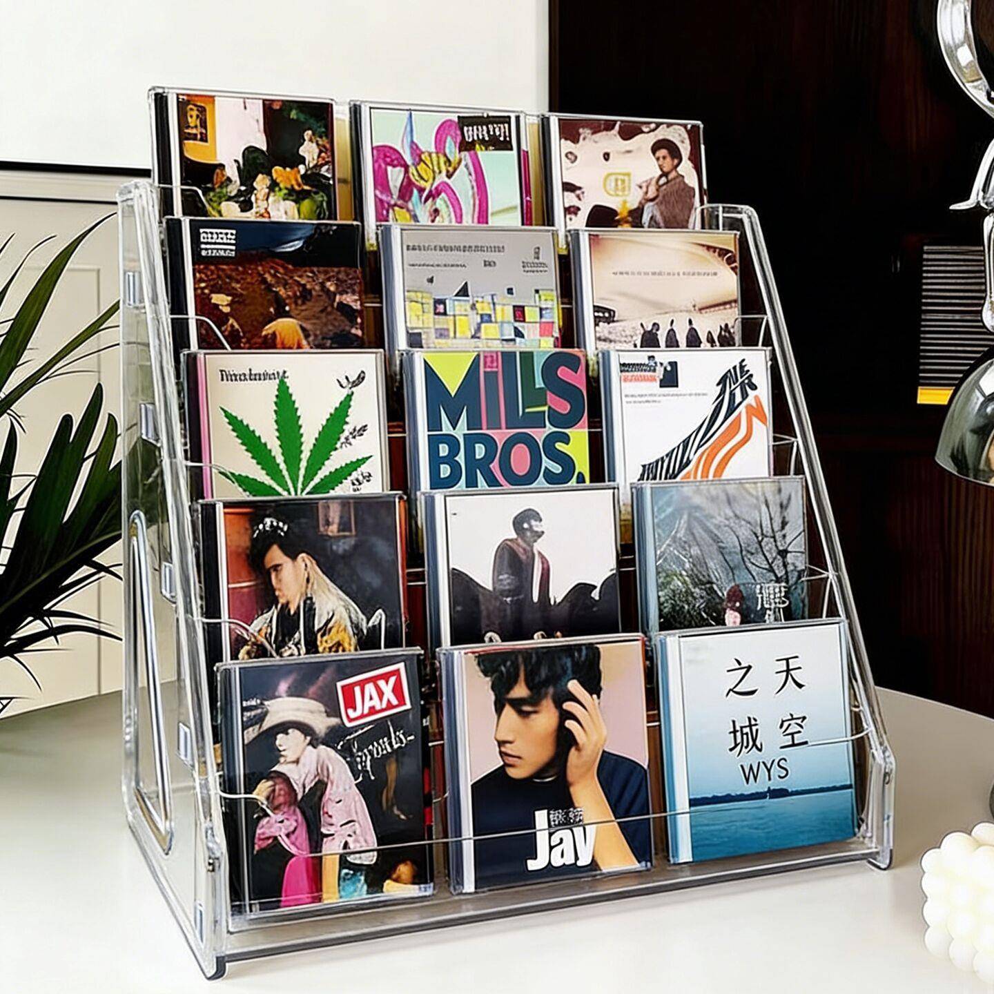 CD黑胶唱片专辑收纳盒阶梯摆放架透明桌面爱豆kpop碟片分层展示架