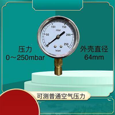 64mm 250mbar 压力表 加长接头G1/4 径向 气体微压表 YE-60j