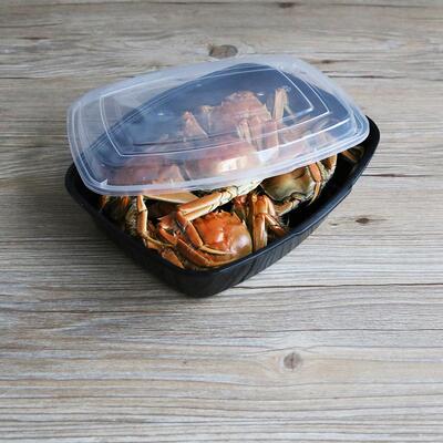 2500ml一次性餐盒带盖龙虾盒海鲜蟹盒黑色鸭煲打包碗保鲜盒90套