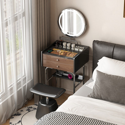 侘寂风复古小梳妆台卧室迷你40公分超窄床边桌子化妆50cm胡桃木色