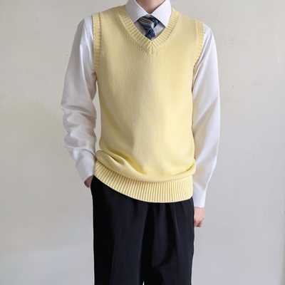 dkjk制服毛衣背心黄色男女套头