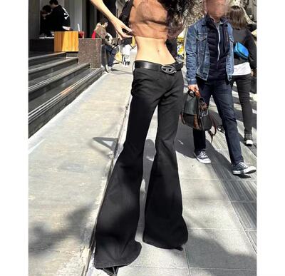 0122不出错神裤易梦玲黑色牛仔裤女秋季款小众设计低腰拖地喇叭裤