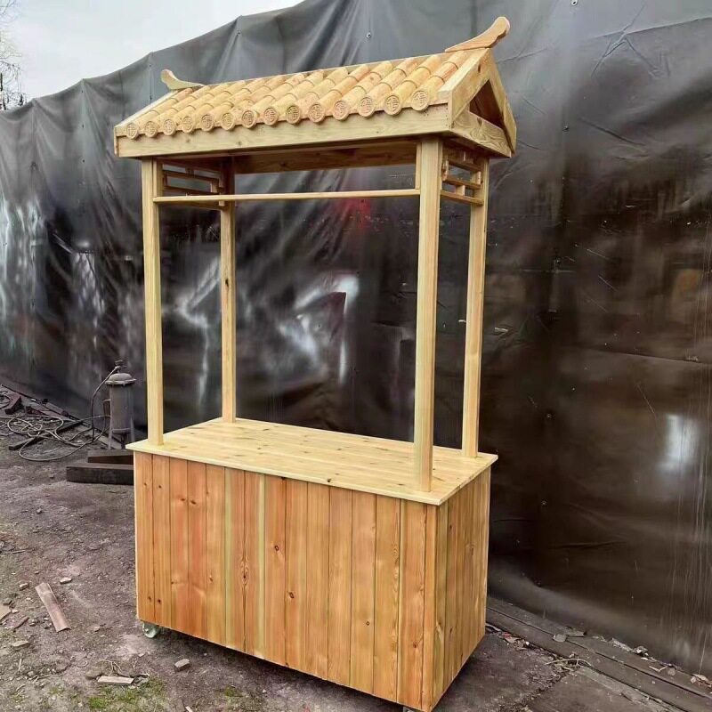 仿古日式小吃车防腐木售货车移动烧鸟摊位车摆摊售卖餐车木垒德株