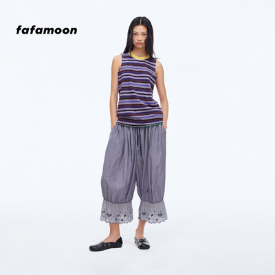 【2026早秋新品】fafamoon设计师品牌 撞色领罗纹条纹棉麻背心