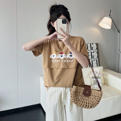 8651#（实拍）孕妇 产后 夏款 上掀式 带胸垫 T恤 上衣 哺乳衣