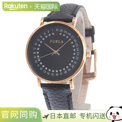 日本直邮Furla 女士腕表不锈钢和皮革表带黑色GIADA DATE 日期显3
