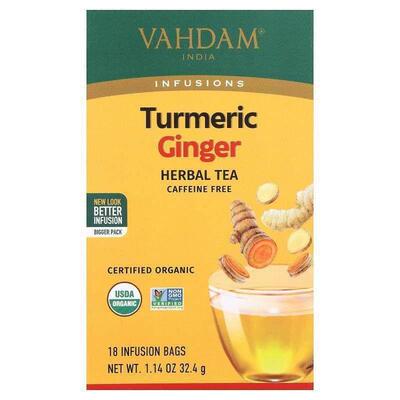 Vahdam Teas,草本茶，姜黄姜，无咖啡萃取，18 液袋，1.14 盎司（