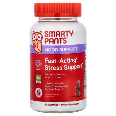 SmartyPants,Fast-Acting Stress Support, Mixed Berry, 60 Gumm