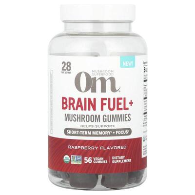 Om Mushrooms,Brain Fuel+ Mushroom Gummies, Raspberry , 56 Ve