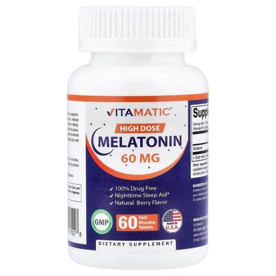 Vitamatic,High Dose Melatonin, Natural Berry, 60 mg, 60 Fast