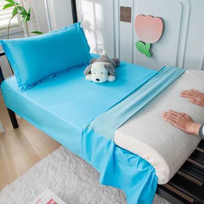 全棉学生三件套寝室纯棉床套件上下铺蓝色宿舍床上W用品全套六件