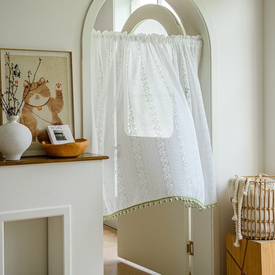 门帘隔断帘房间蕾丝纱帘免打孔伸缩杆法式田O园厨房卫生间半截短