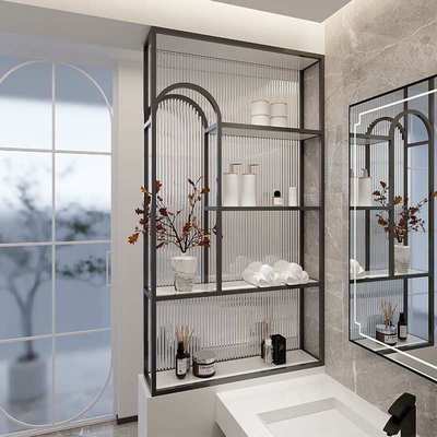 卫生间干区半墙玻璃隔断铁艺置物架洗漱台客厅不锈钢屏风玄关