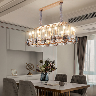 铧锒美式简约餐厅水晶吊灯轻奢高端大气设计家用长条餐厅吧台吊灯