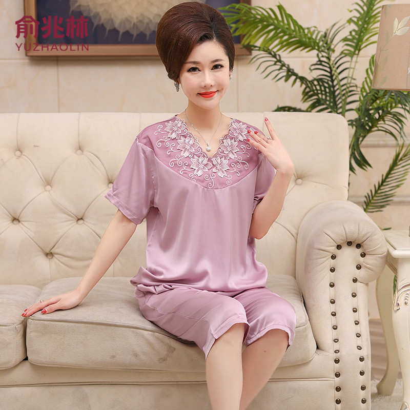 俞兆林妈妈睡衣夏季冰丝夏天中老年短袖大码家居服套装