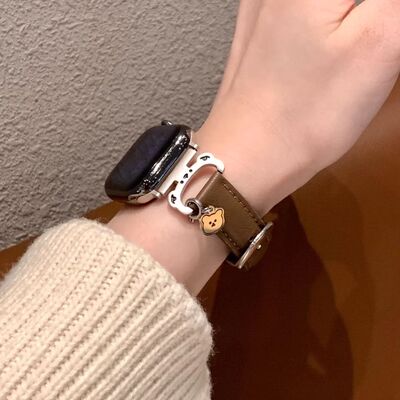 原创小熊oppowatch3/2/X/3pro/4pro手表表带真皮质女高级新款适用