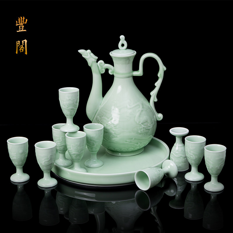 陶瓷酒具套装f白酒杯家用酒壶中式分酒器仿古代高脚杯小酒盅清酒