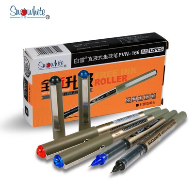 极速12PCS SNOWHITE Straight Liquid Type Ball Pen PVN 166 Rol