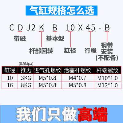 六角防旋转迷你气缸CDJ2KB10/16-5-20-50-60-75-100-125-150-200