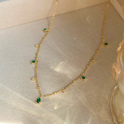 Exquisite Green Zircon Clavicle Chain Necklace Choker Neckla