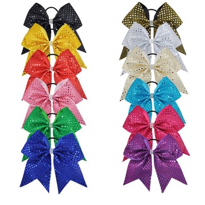 12Pcs 7 Inches Sequin Cheerleading Bows Sets Woman Large Bow