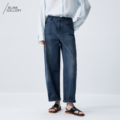 BLINK/日本染色100%棉锥形九分裤松弛感茧型遮胯显瘦时髦牛仔裤