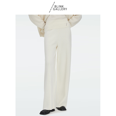 BLINK/女装羊毛针织阔腿长裤子宽松气质百搭简约通勤经典休闲白色