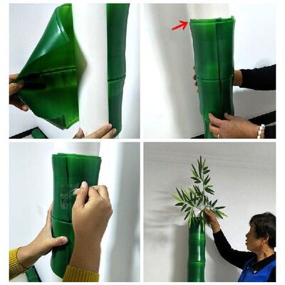 极速1pc Simulation Bamboo Bark Tube Green Plastic Artificial