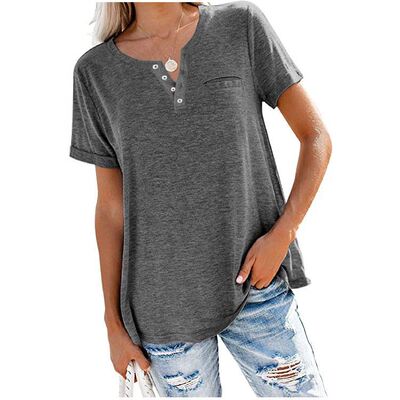 Spring and Summer Womens Neckline Solid Color Casual Women