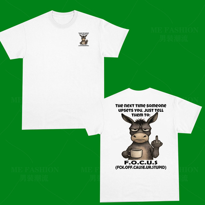 FUNNY T-SHIRT趣味搞笑短袖T恤男驴子中指2026年春夏新款宽松休闲