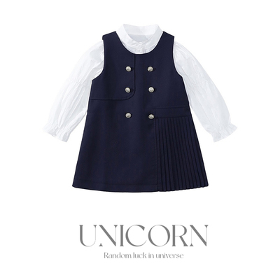 UNICORN女童学院风套装春秋新款韩版公主无袖背心裙衬衫女两件套
