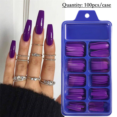 100Pcs Candy Colors Long Ballerina Fake Nails Natural Coffin