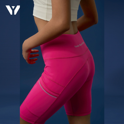 YBA运动短裤女轻盈透气高弹瑜伽休闲新款亮色休闲瑜伽裤25065BK