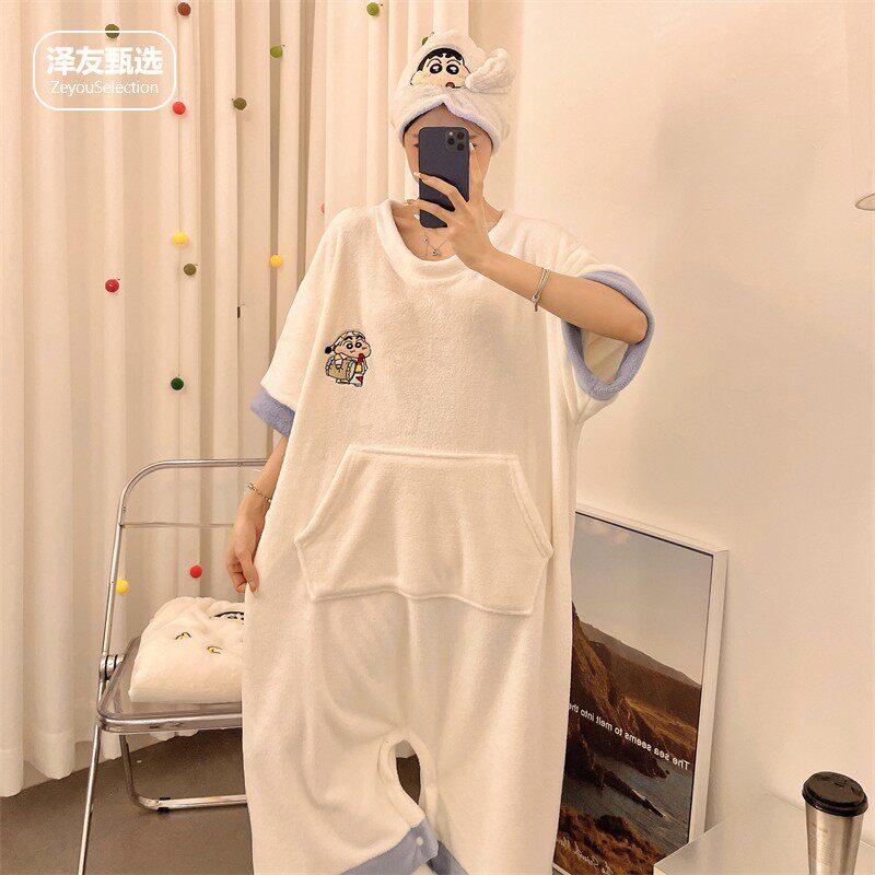 蜡笔小新连身浴袍浴巾女款可穿可裹吸水干发帽大毛巾洗澡家用浴裙