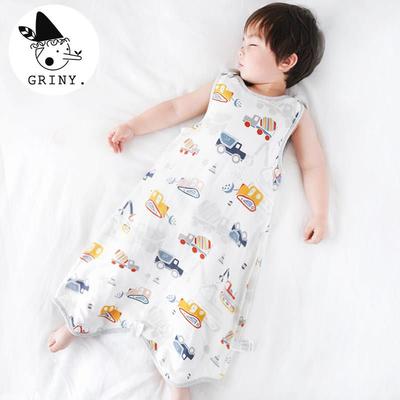 Griny婴儿背心睡袋纱布夏季薄款宝宝一体式竹棉春秋空调房防踢被
