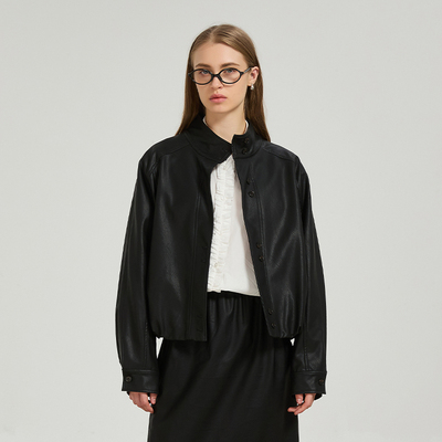 复古率性立领休闲皮衣短款夹克